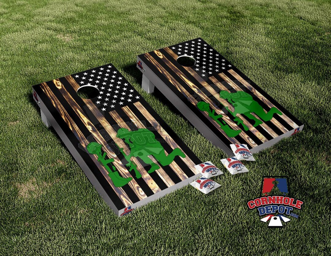 Fallen Soldier American Flag Burn Wood Cornhole Board Vinyl Wrap Skins ...