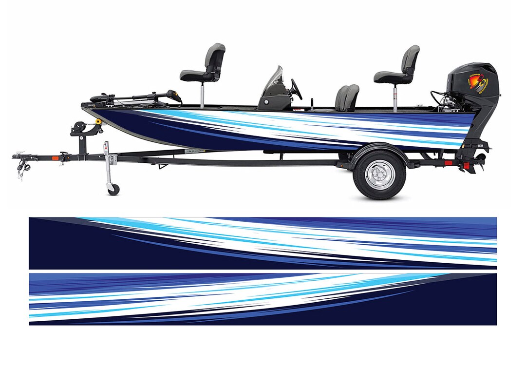 Dark Blue & Light Blue Modern Lines Graphic Boat Vinyl Wrap Fishing ...