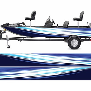 Dark Blue & Light Blue Modern Lines Graphic Boat Vinyl Wrap Fishing ...