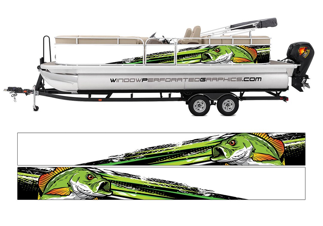 Green Seabass Graphic Boat Vinyl Wrap Decal Fishing Bass Pontoon ...