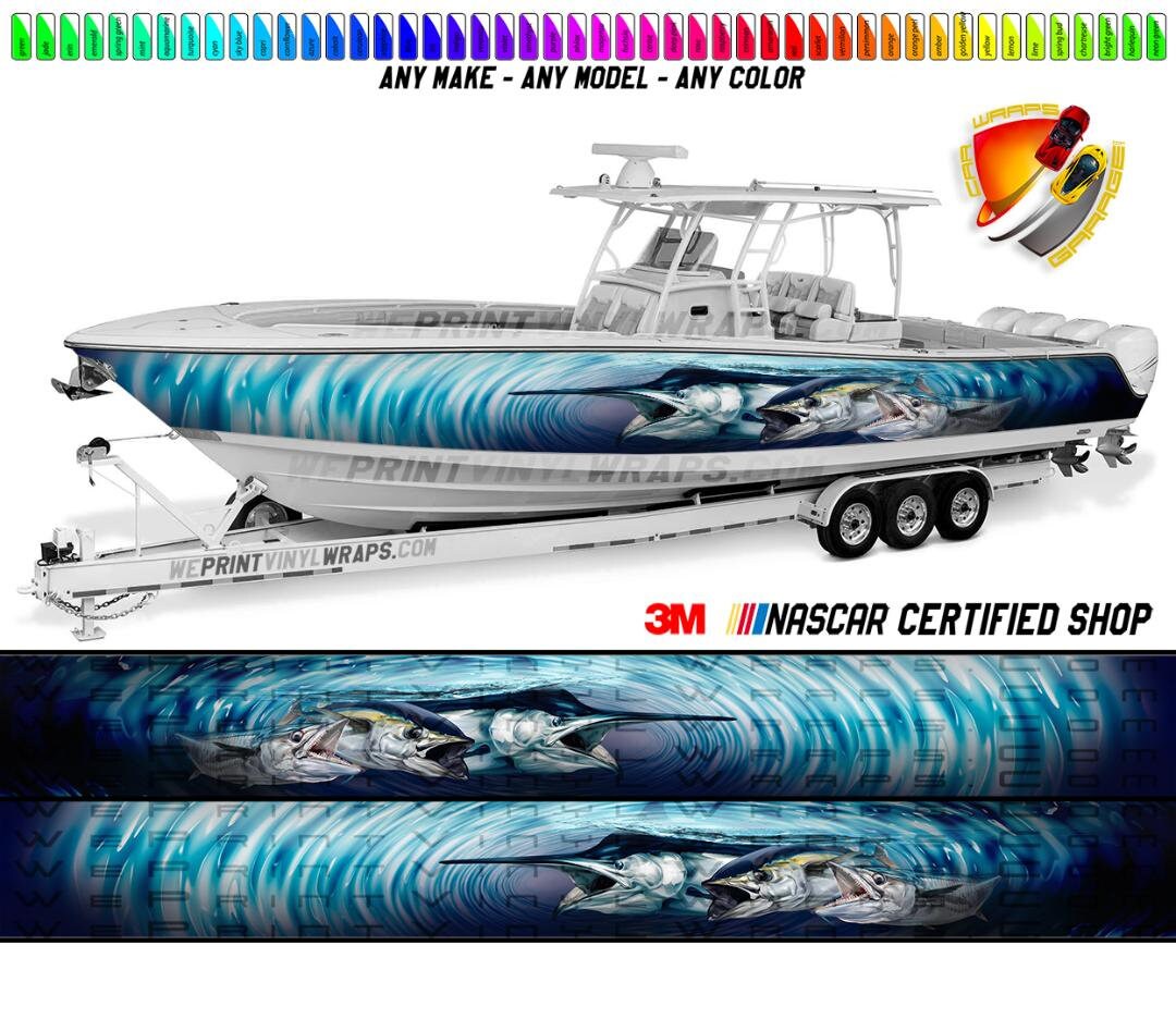 Blue Sailfish Fishes Graphic Vinyl Boat Wrap Decal Fishing Pontoon ...