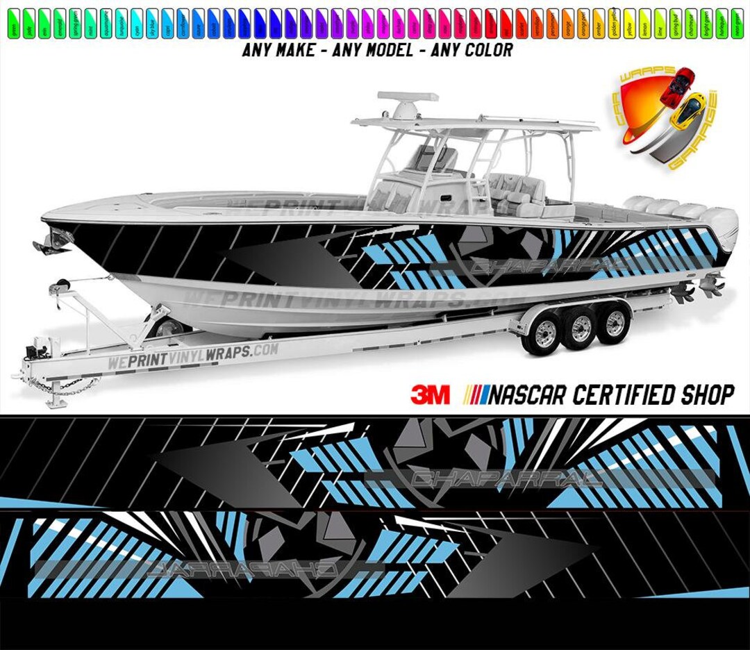 Black and Blue Lines Star Any Boat Name Graphic Vinyl Boat Wrap Decal ...