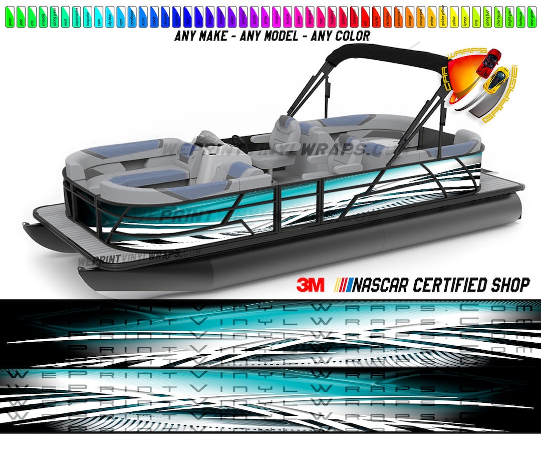 Aqua and White Lines Graphic Vinyl Boat Wrap Decal Fishing Pontoon ...