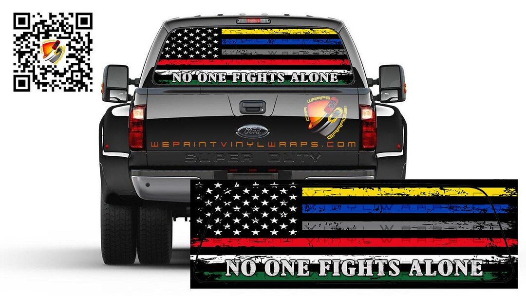American Flag First Responders Black & White No One Fights Alone Rear ...