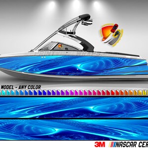 Azure Blue Wavy Graphic Vinyl Boat Wrap Decal Fishing Pontoon Sportsman ...