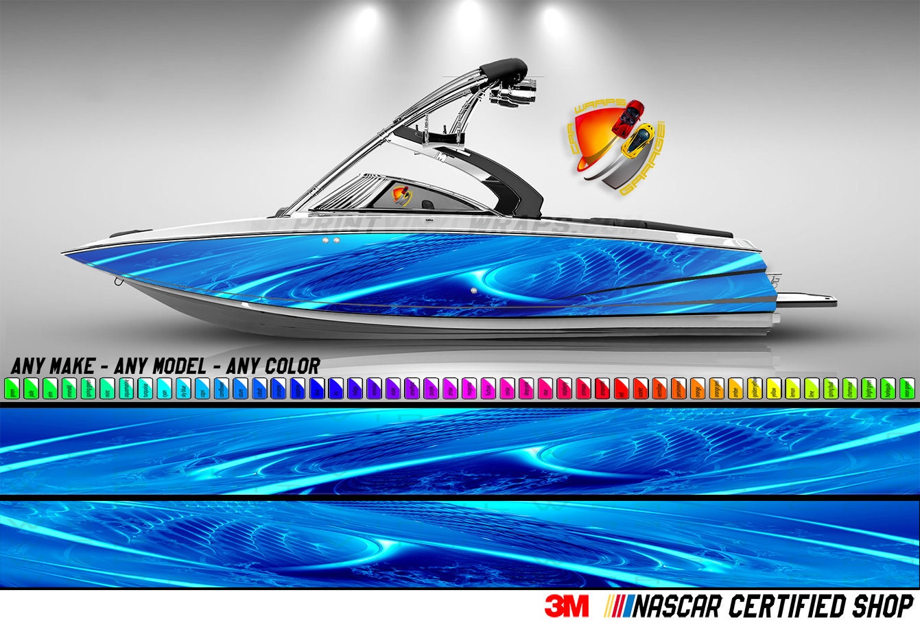 Azure Blue Wavy Graphic Vinyl Boat Wrap Decal Fishing Pontoon Sportsman ...