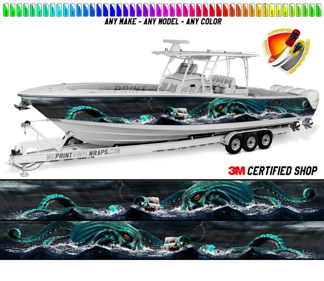 Octopus Ocean Graphic Boat Vinyl Wrap Fishing Pontoon Sea Doo Water ...