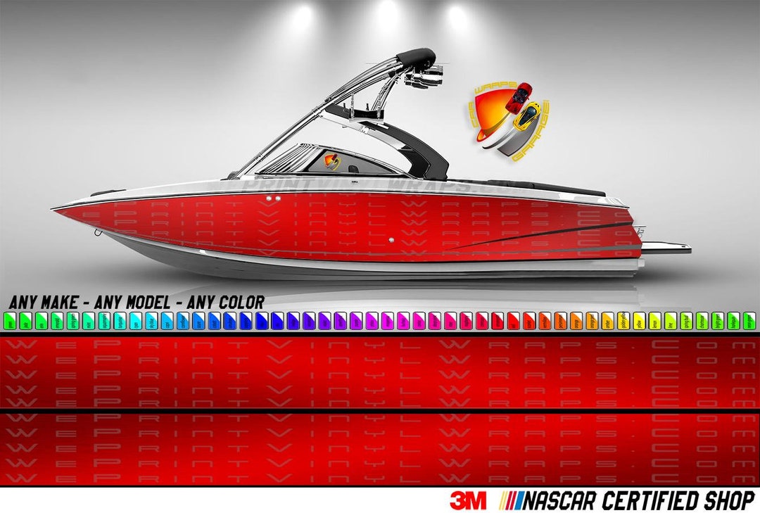 Red Printed Brushed Aluminum Pattern Graphic Boat Vinyl Wrap Fishing ...