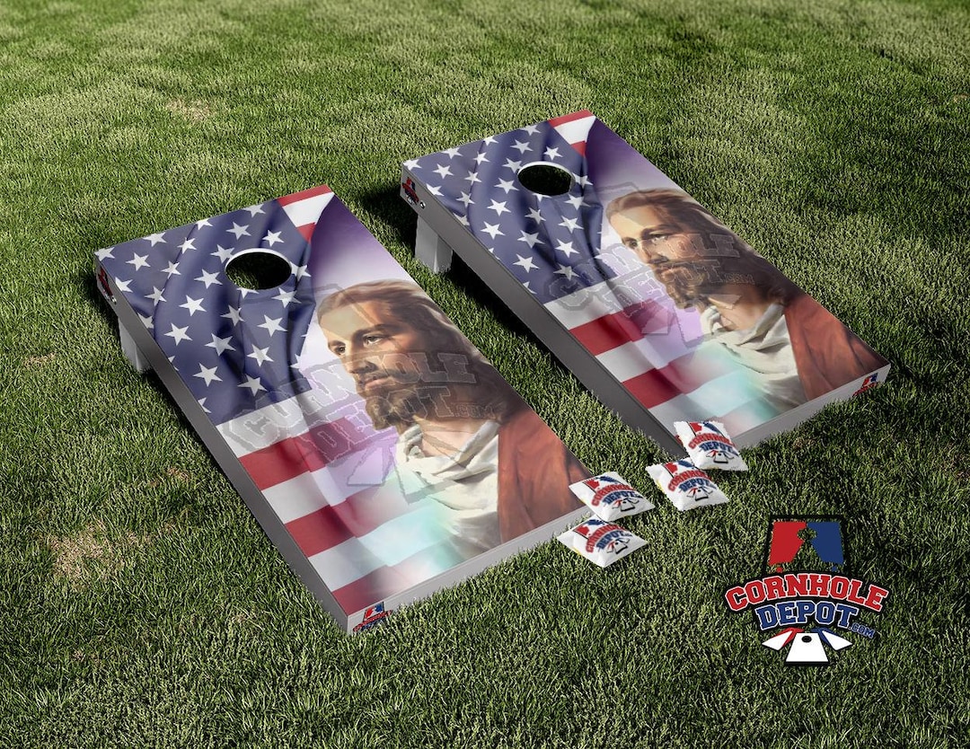 American Flag Jesus Patriotic God Cornhole Board Vinyl Wrap Skins ...