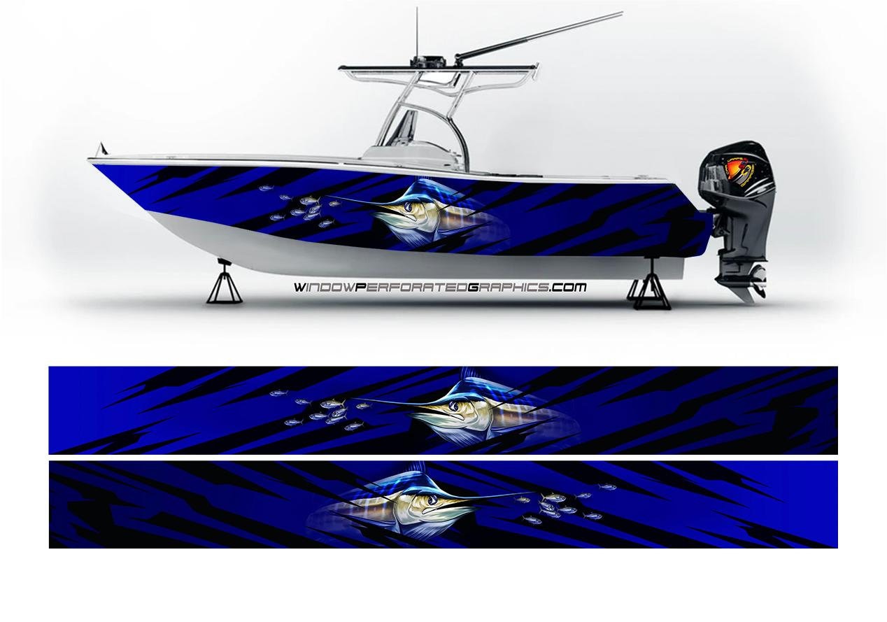 Blue & Black Marlin Fish Modern Lines Graphic Boat Vinyl Wrap - Etsy