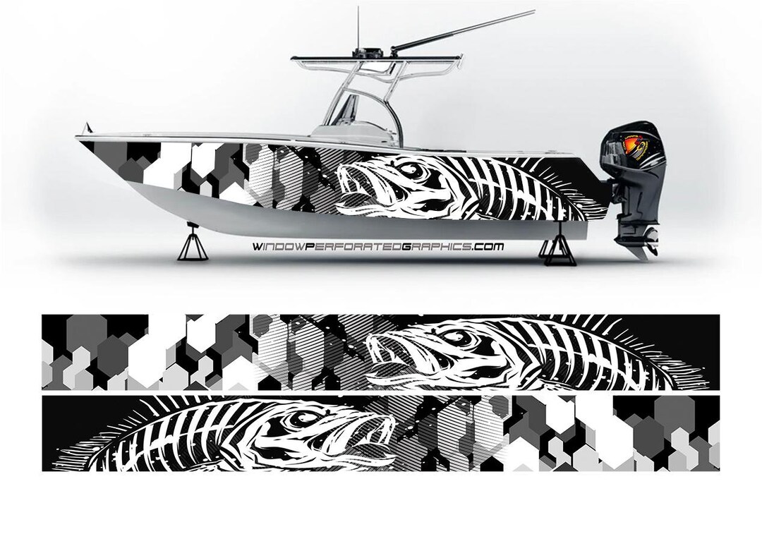 Camouflage Black Gray and White Abstract Seabass Graphic Boat Vinyl ...