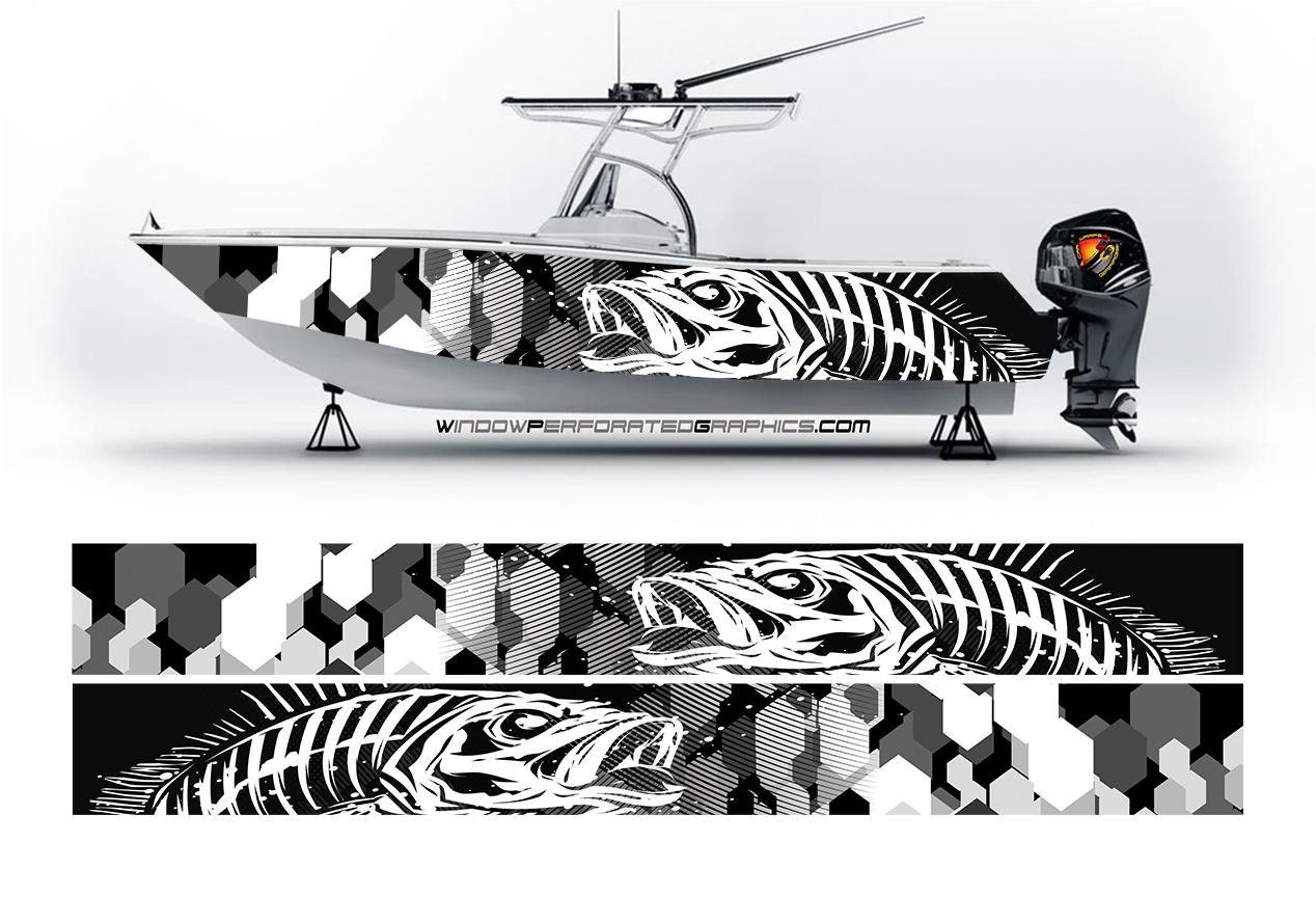 Camouflage Black Gray and White Abstract Seabass Graphic Boat Vinyl ...