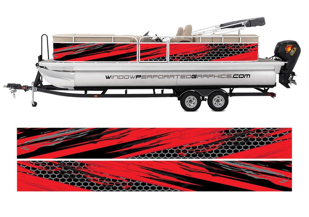 Red and Black Abstract Modern Lines Graphic Boat Vinyl Wrap Decal ...