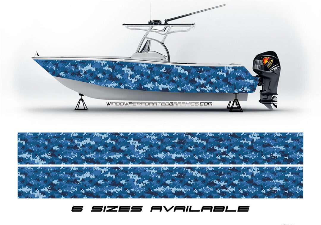 Camouflage Sea Blue Graphic Boat Vinyl Wrap Decal Fishing Pontoon Sea ...