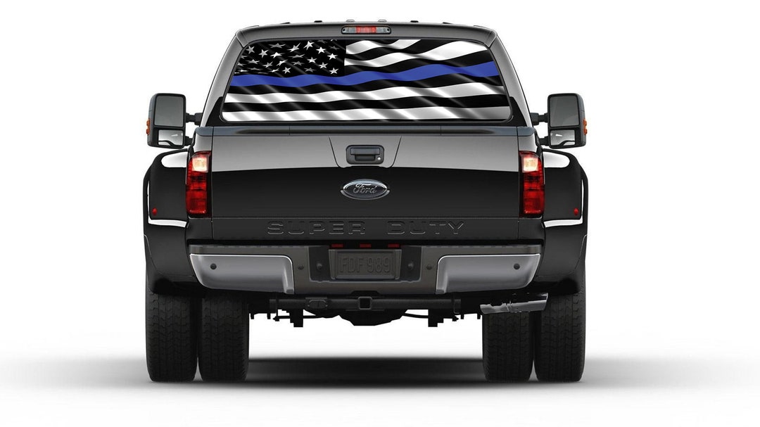 Thin Blue Line Police Support American Flag Rear Window Tint Perforated ...