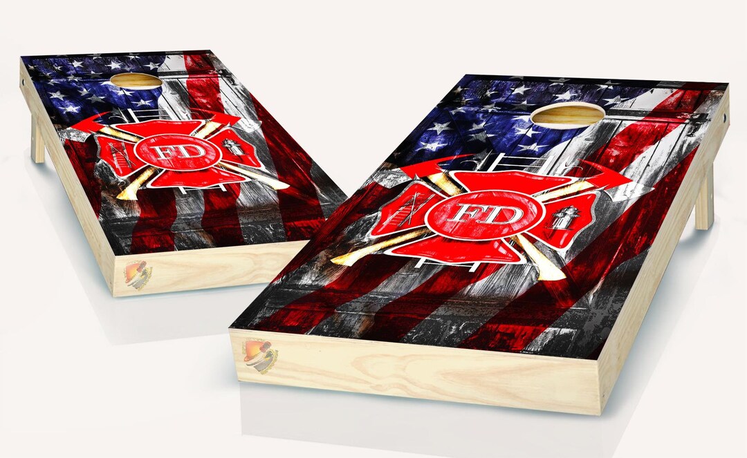American Flag Fire Department Cornhole Board Vinyl Wrap Laminated ...