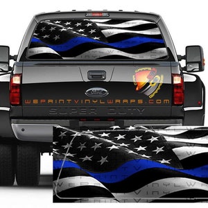 American Flag Black & White Waving Thin Blue Line Police Rear Window ...