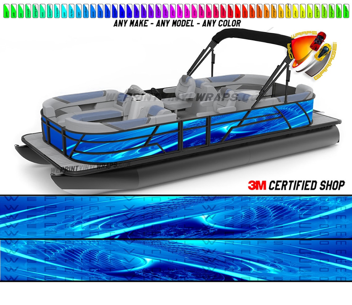 Azure Blue Wavy Graphic Vinyl Boat Wrap Decal Fishing Pontoon Sportsman ...