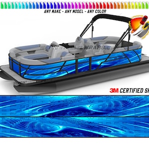 Azure Blue Wavy Graphic Vinyl Boat Wrap Decal Fishing Pontoon Sportsman ...