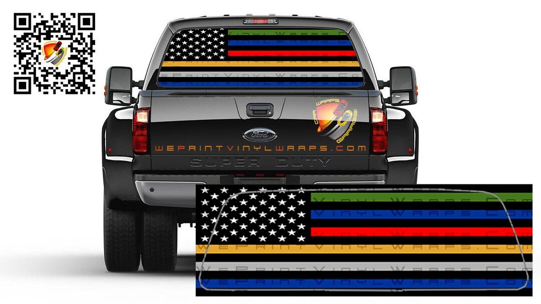 American Flag First Responders Rear Window Perforated Graphic Decal ...