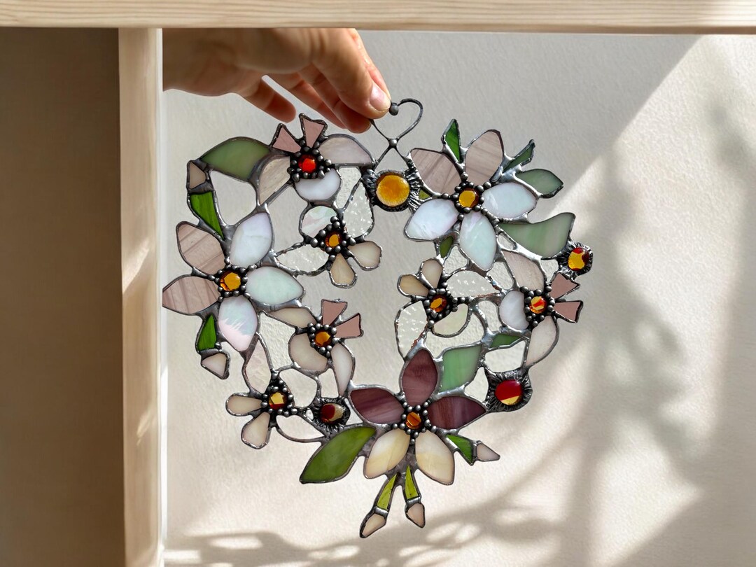 Herzförmig/ Apfelblüte Glas Kranz/ Tiffanytechnik / Wandschmuck ...