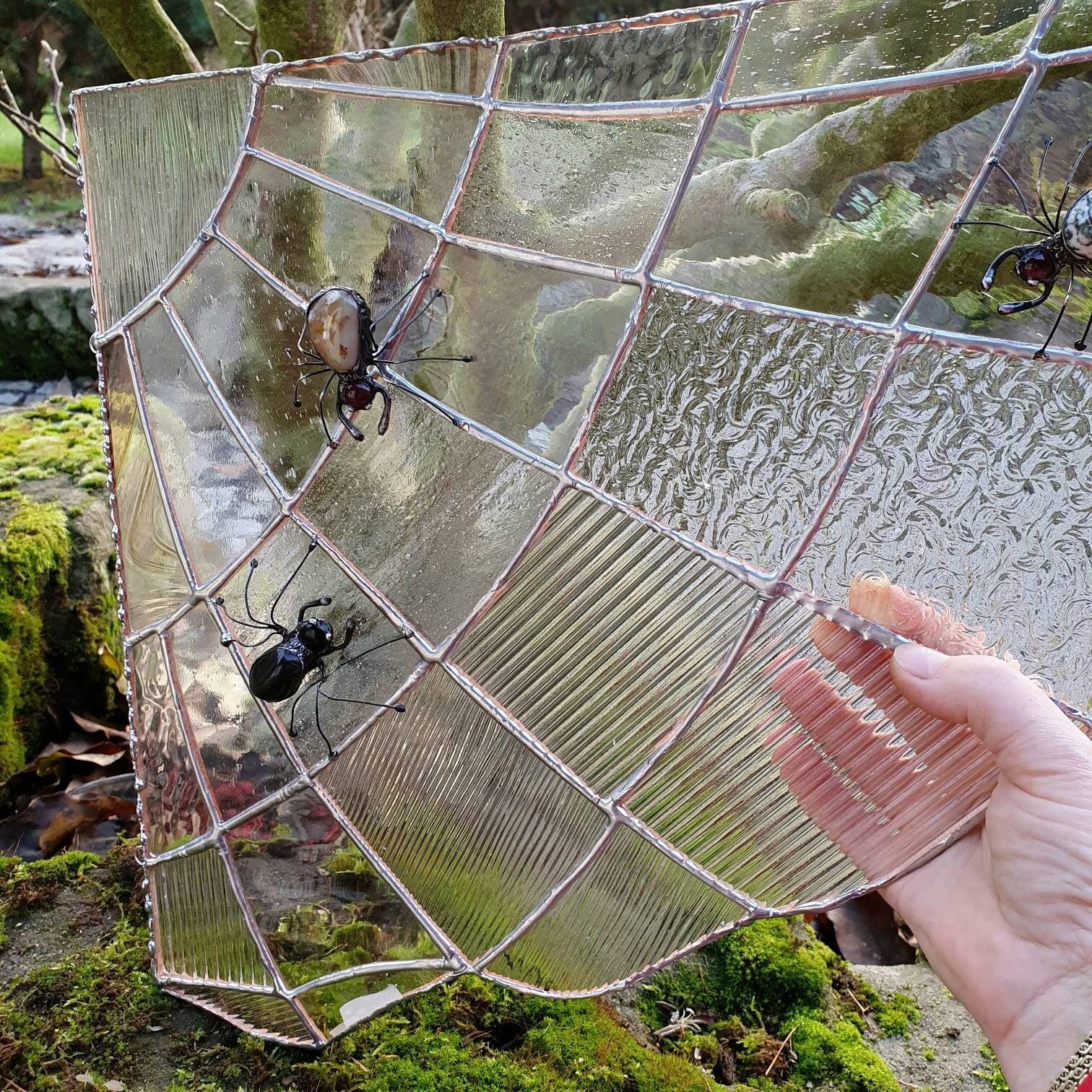 Spider Glass Panel/spider Web/stained Glass - Etsy
