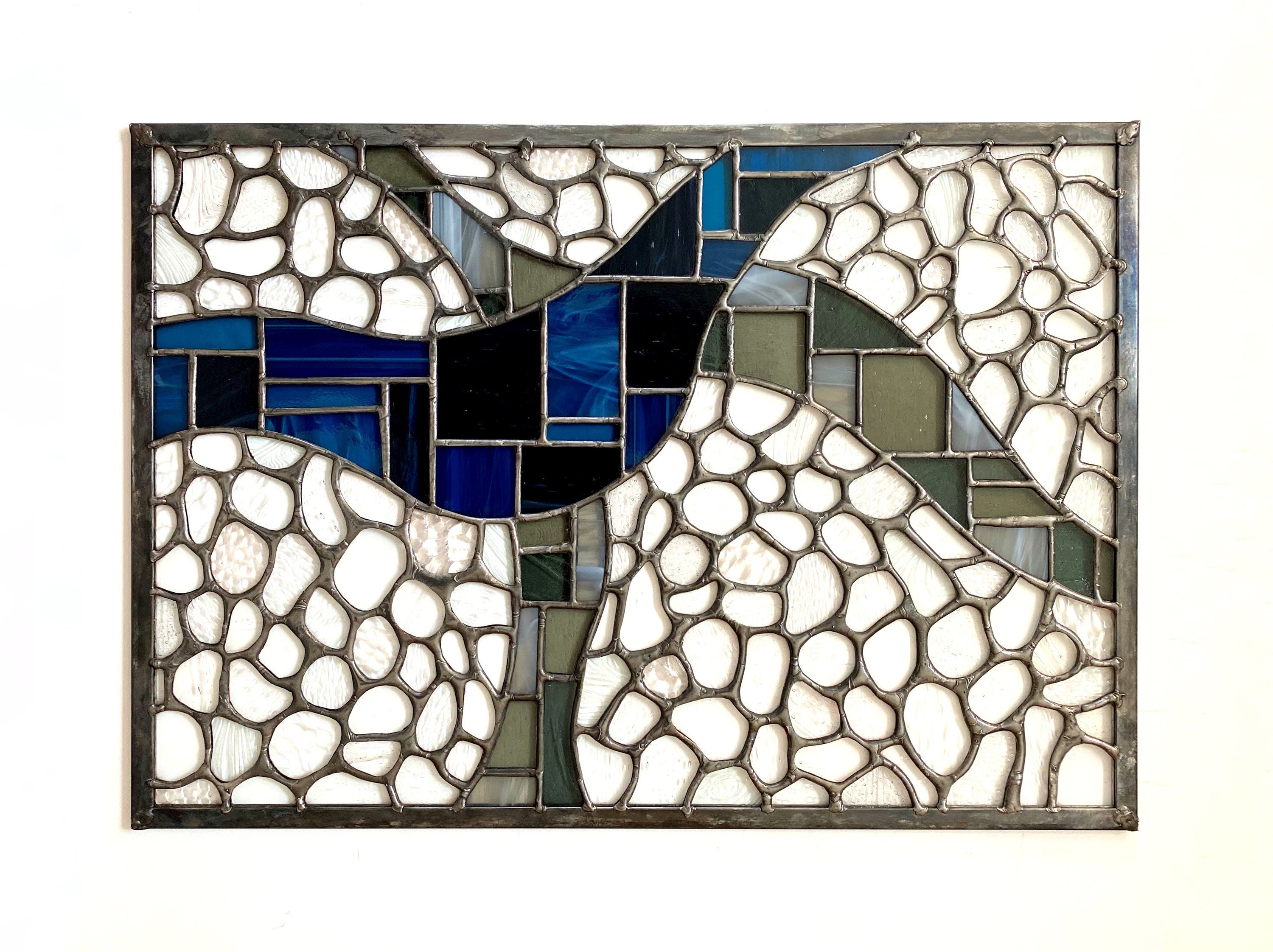 Large Abstract Stained Glass Panel Blue and Clear Leaded - Etsy