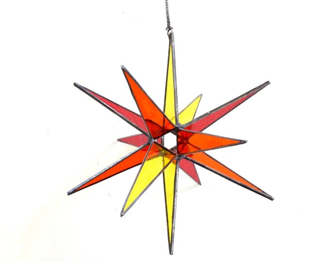 Colorful Stained Glass Moravian Star, Pink Orange and Yellow Stained ...