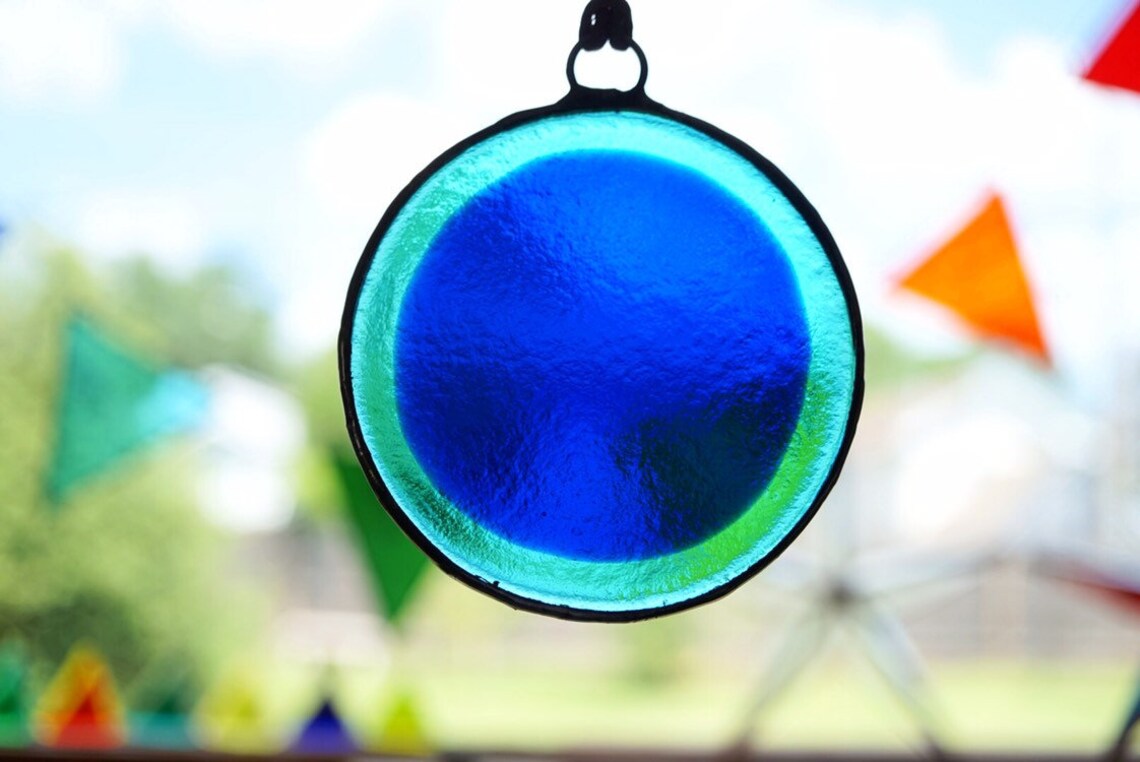 Beachy Blues Fused Glass Suncatcher With Soldered Edge Cobalt - Etsy