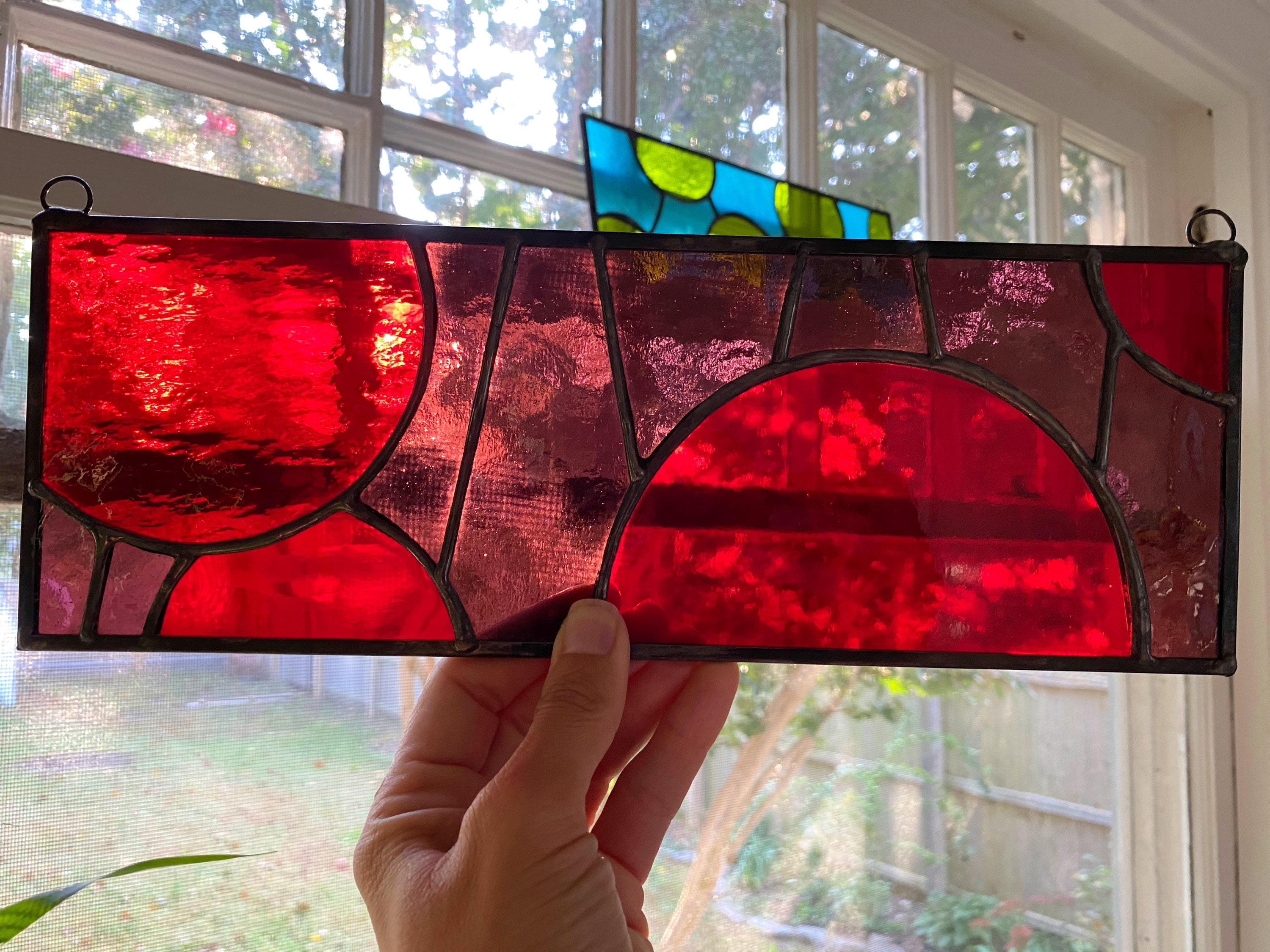 Horizontal Stained Glass Window Hanging, Ready to Hang Stained Glass ...
