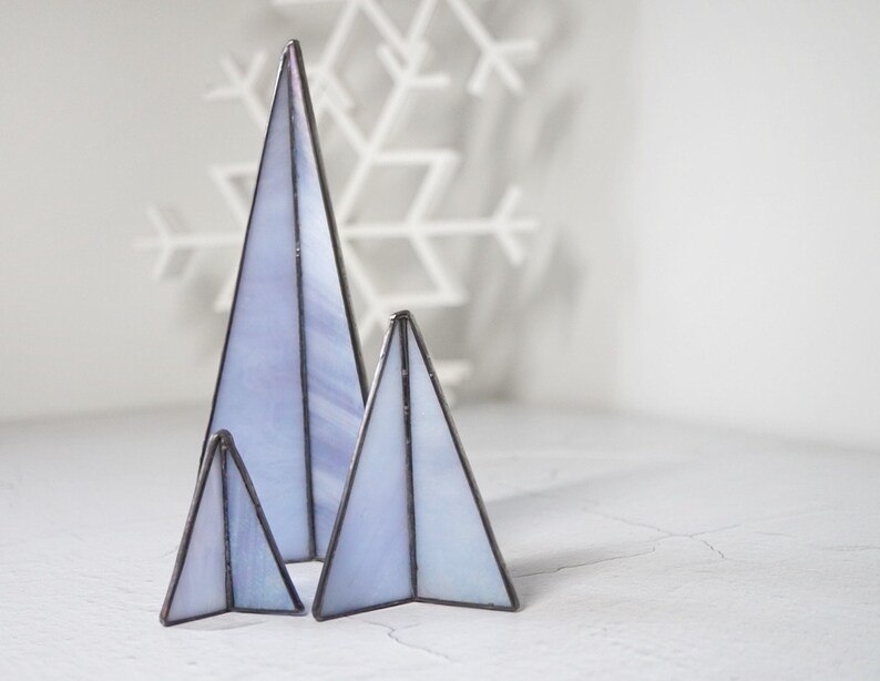 Iridescent Stained Glass Tree Set Minimalist Stained Glass - Etsy