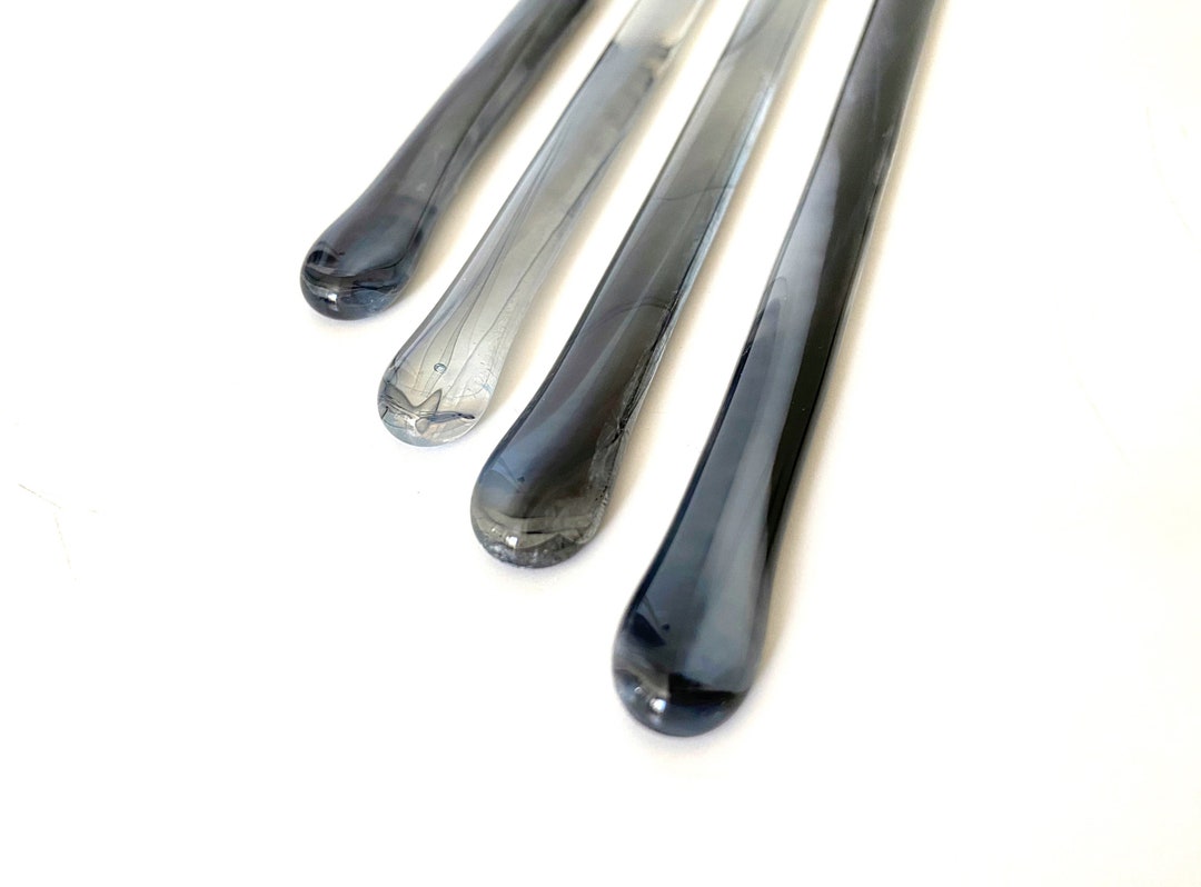 Glass Swizzle Sticks, Set of 4 Cocktail Stirrers, Black and White Glass ...