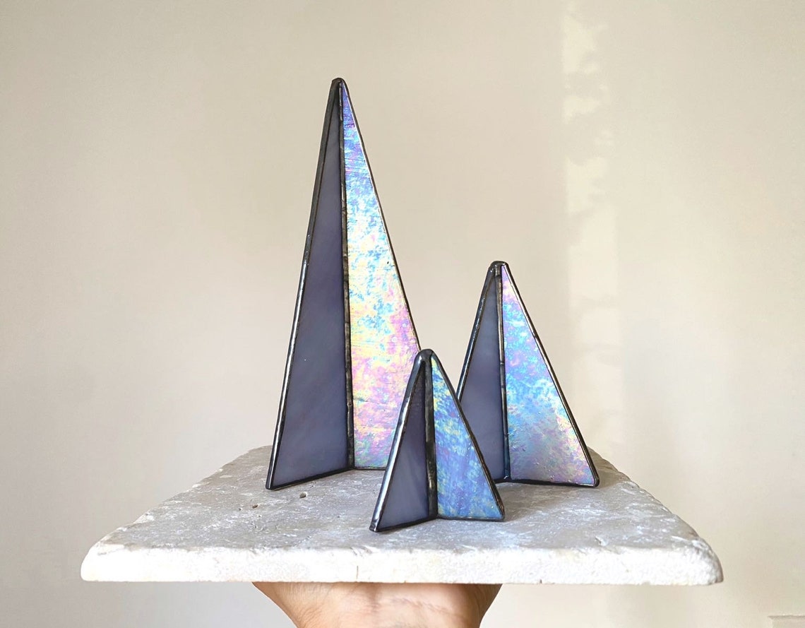 Iridescent Stained Glass Tree Set Minimalist Stained Glass - Etsy