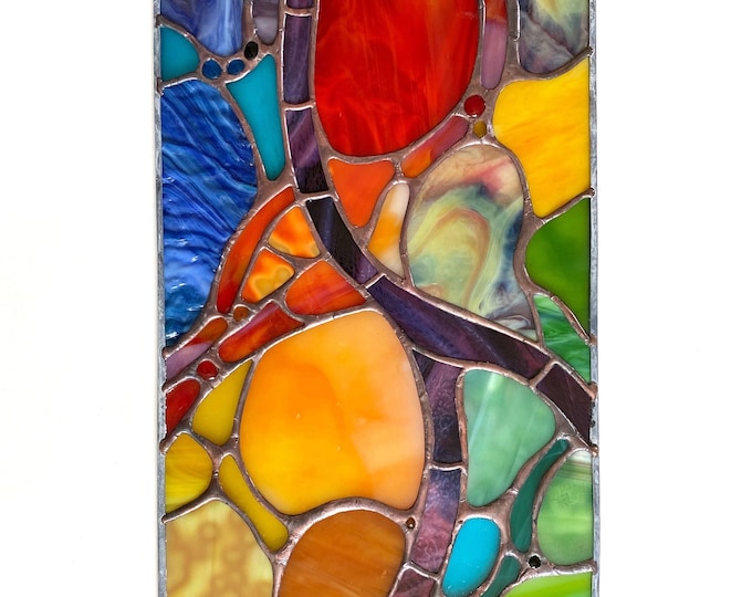 Colorful Modern Stained Glass Panel, Abstract Shapes Glass Art ...