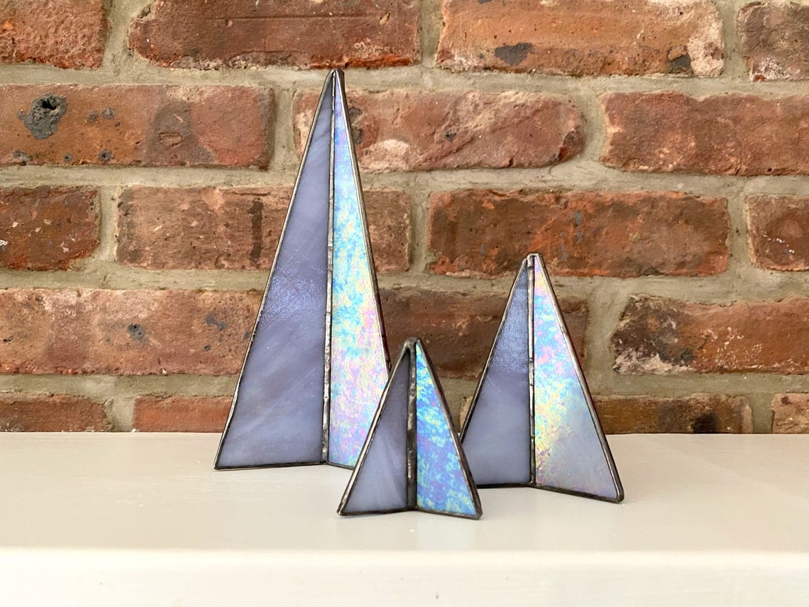 Iridescent Stained Glass Tree Set Minimalist Stained Glass - Etsy