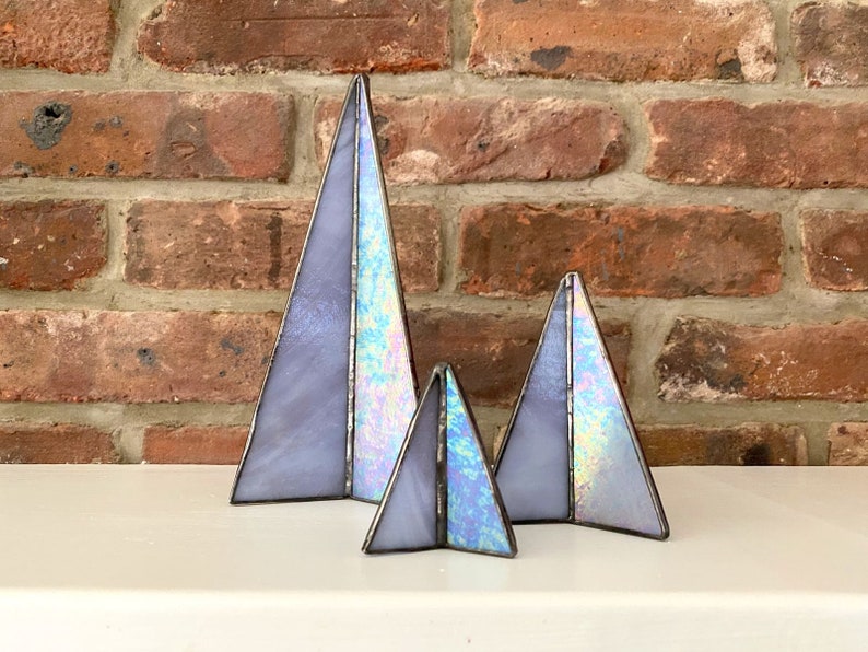 Iridescent Stained Glass Tree Set Minimalist Stained Glass - Etsy