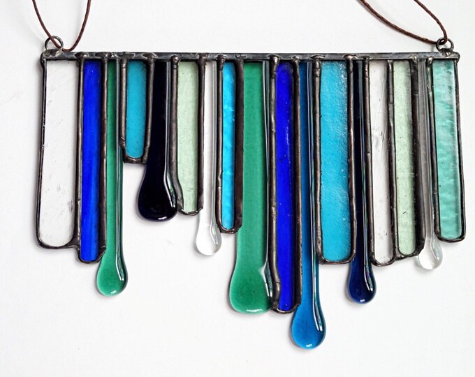 Stained Glass Window Hanging Blue Fused Glass Art Stained - Etsy