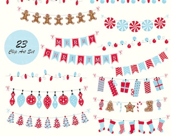 Christmas Bunting Banners String Lights Clip Art Christmas | Etsy