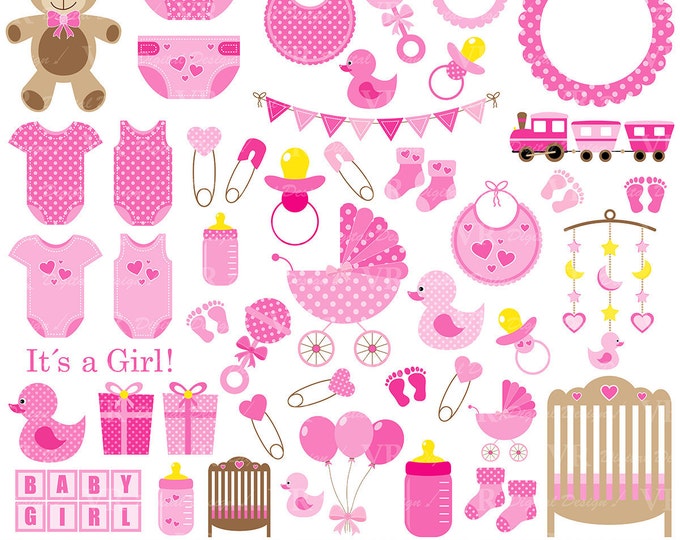 Shower Baby Clip Art. Pink Baby Girl Clipart Watercolor. Baby Girl Clip ...
