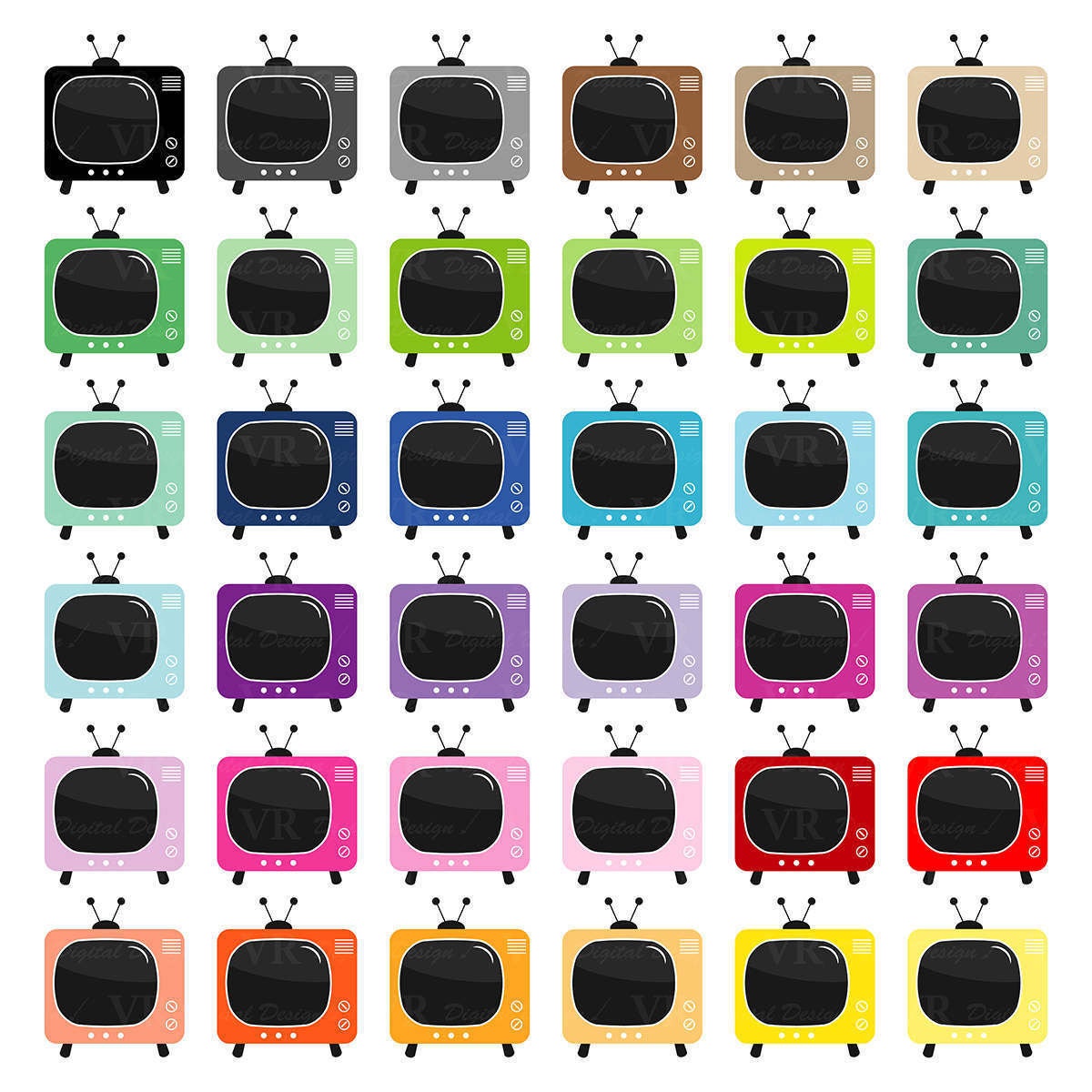 Retro TV Clip Art, Television Clipart, Rainbow Vintage TV Clipart ...