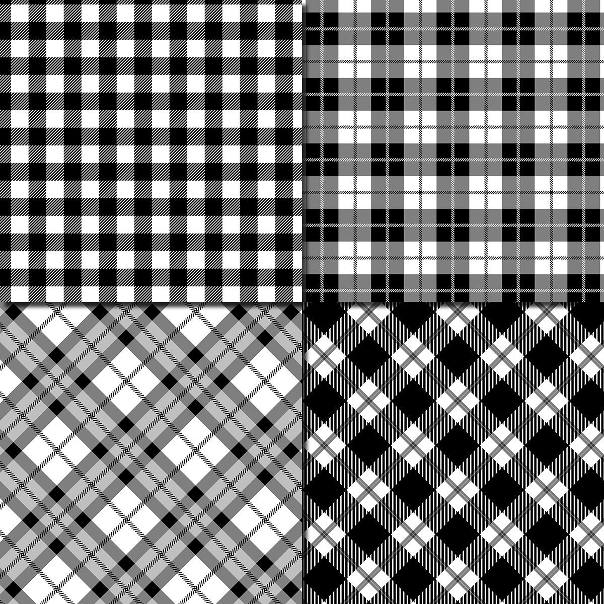 Black and White Plaids Digital Paper, Buffalo Plaid Lumberjack Check ...
