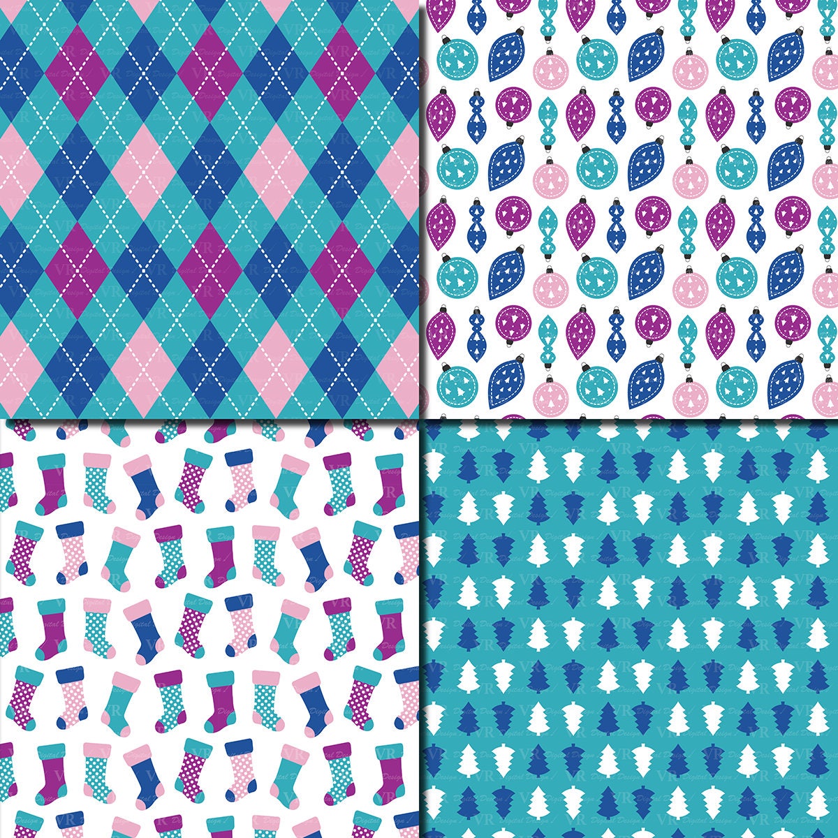 Purple and Blue Christmas Digital Paper, Frozen Christmas Digital ...