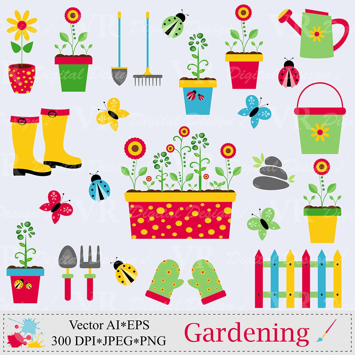 Garden Clip Art, Gardening Tools Clipart, Spring Garden Tools Clipart ...