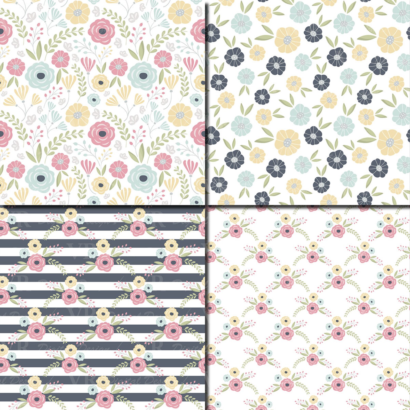 Seamless Floral Digital Paper Pink and Yellow Flowers - Etsy