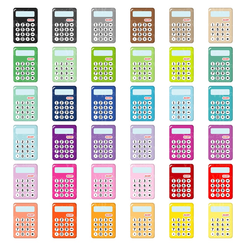 Calculator Clip Art, Rainbow Calculator Clipart, Math Planner Stickers ...