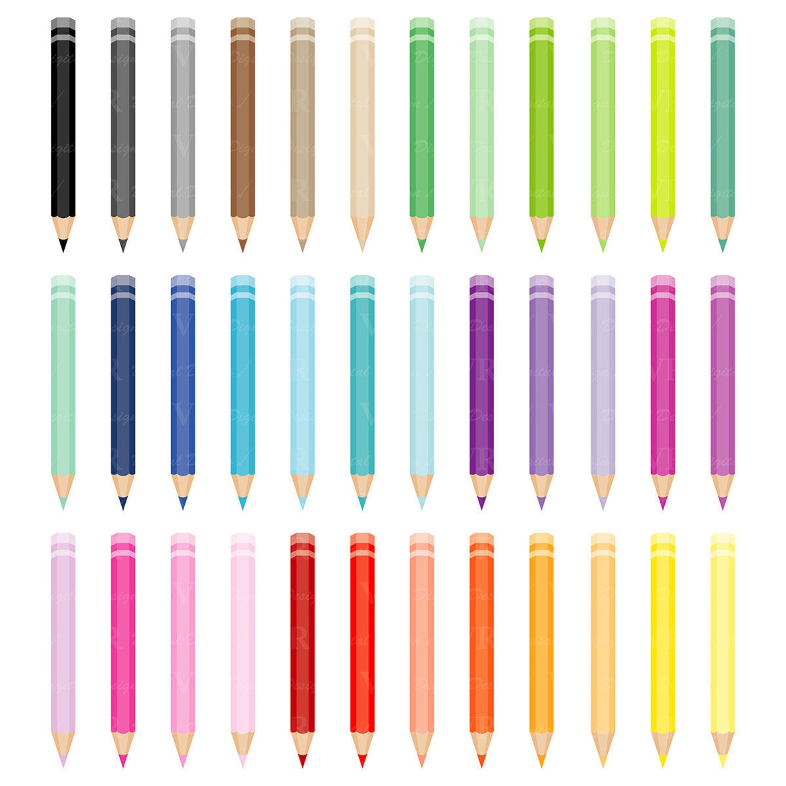 Colored Pencils Clip Art, Rainbow Pencils Clipart, Pencil Planner ...