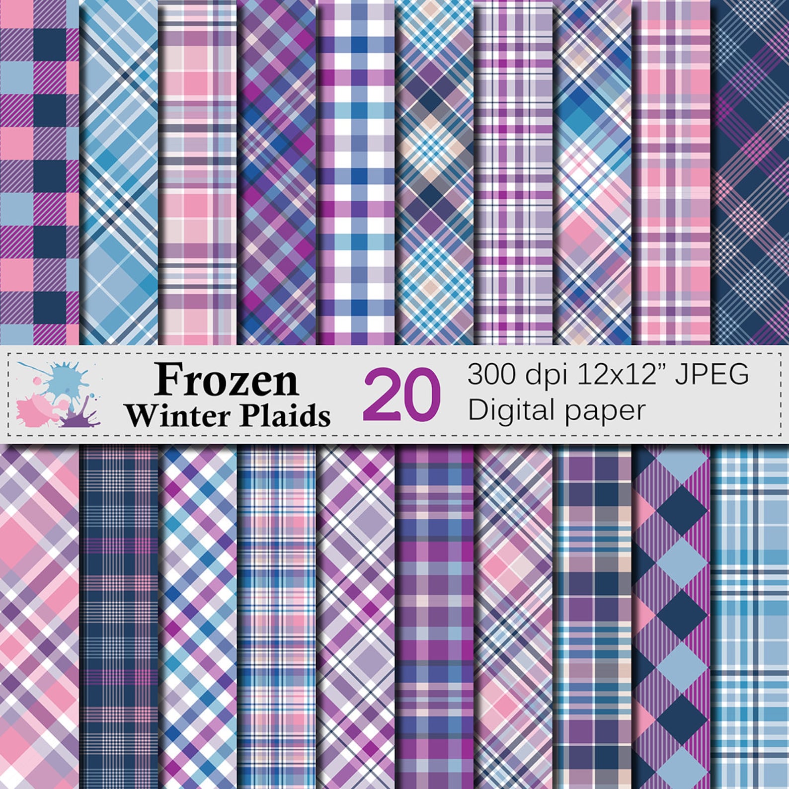 Winter Plaid Digital Paper, "frozen Winter" Plaid Pattern, Blue Purple ...