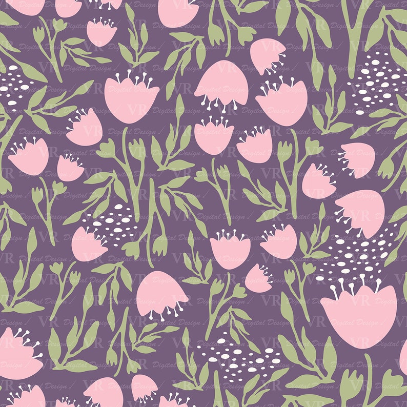 Seamless Spring Floral Digital Paper, Hand Drawn Flowers Seamless ...