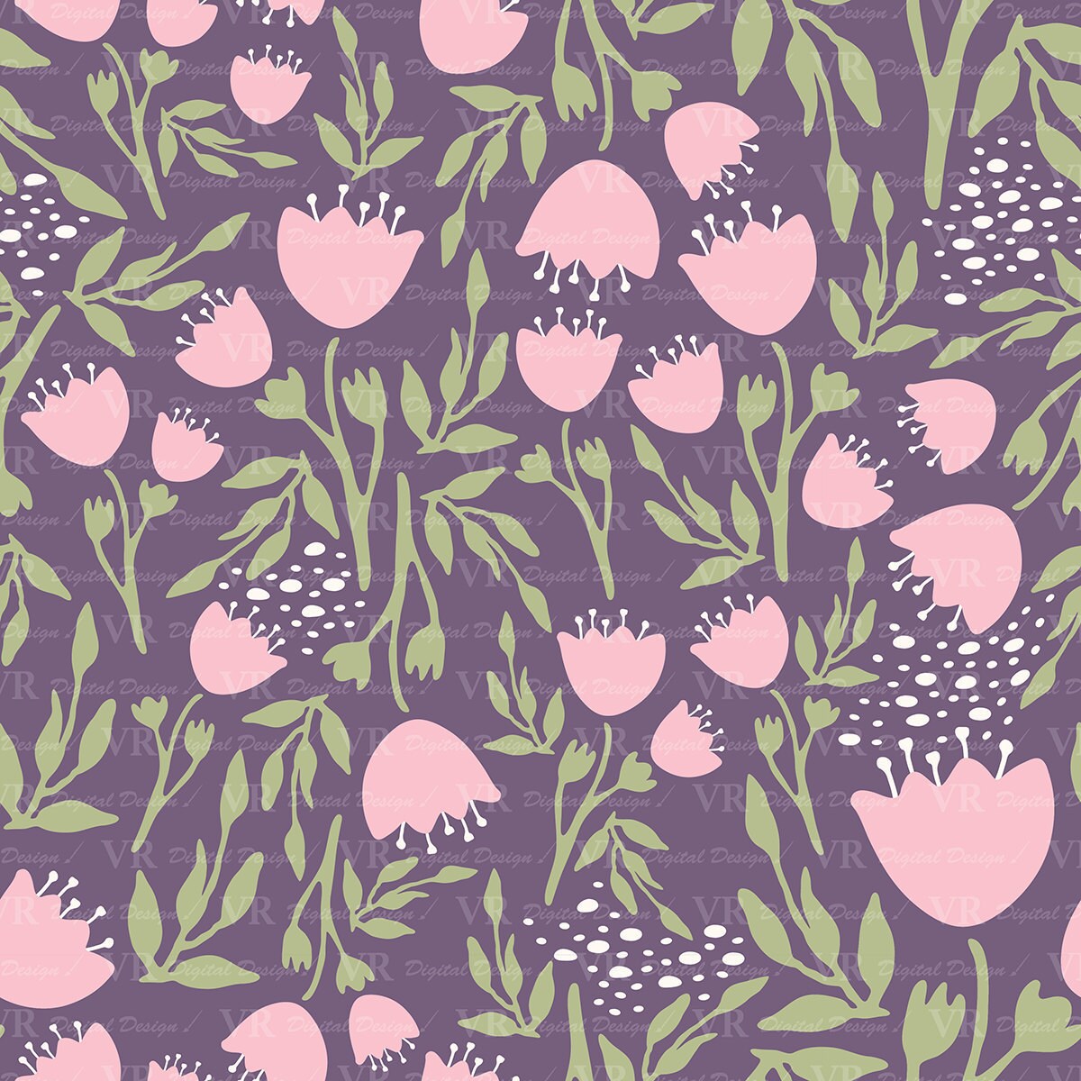 Seamless Spring Floral Digital Paper, Hand Drawn Flowers Seamless ...