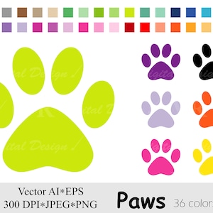 Dog/cat Paws Clip Art, Rainbow Animal Paws Planner Stickers Clipart ...